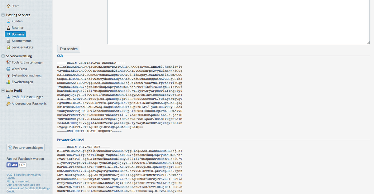 CSR-Erstellung Plesk 12 – SSLplus