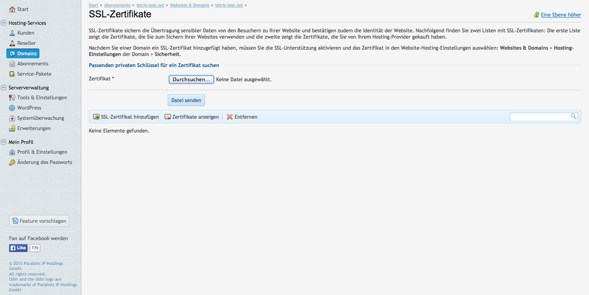 CSR-Erstellung Plesk 12 – SSLplus