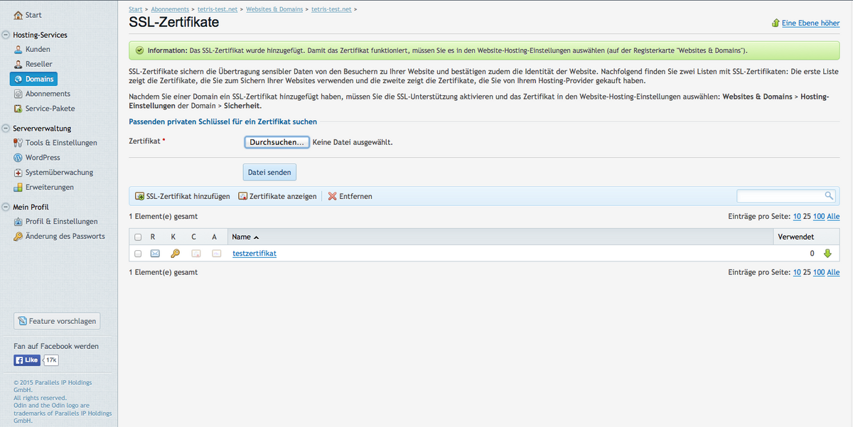 CSR-Erstellung Plesk 12 – SSLplus